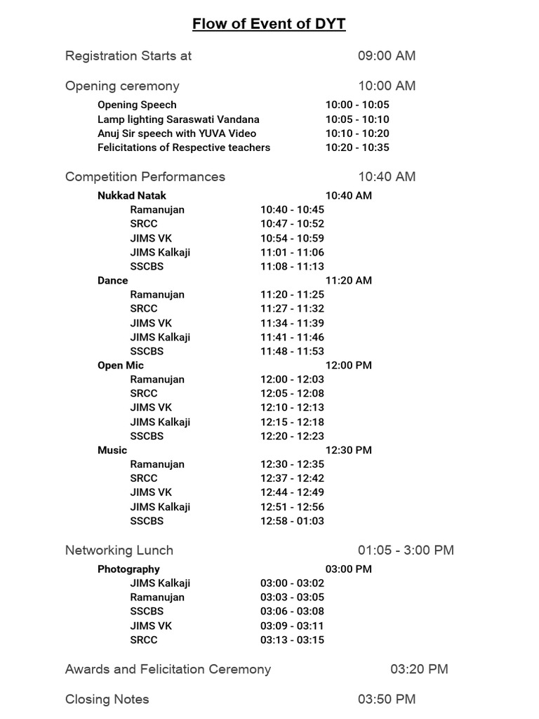 DYT Event Schedule Overview | PDF