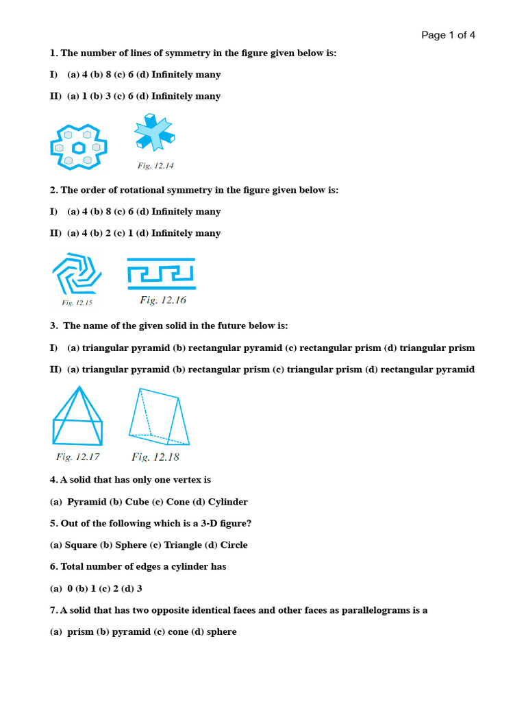 Class 7 Symmetry and Solid Shapes Test | PDF | Triangle | Rectangle