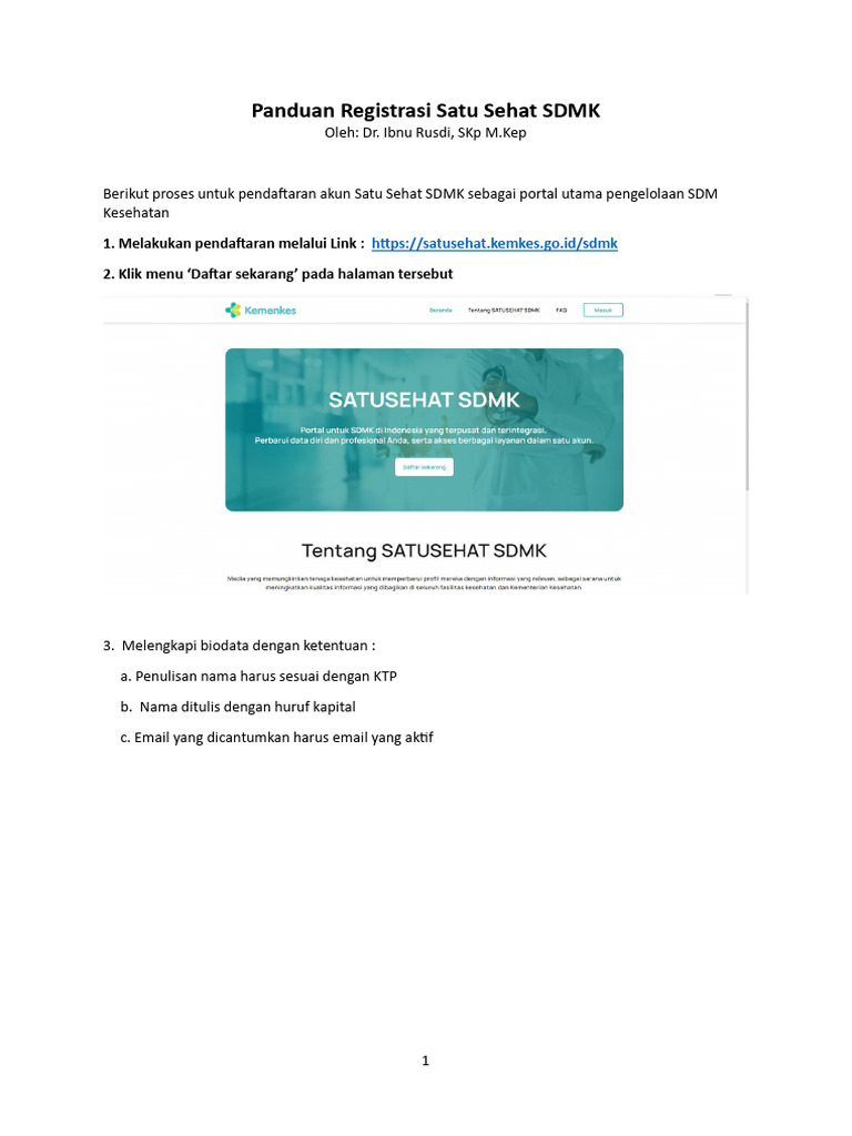 Panduan Registrasi Satu Sehat SDMK | PDF