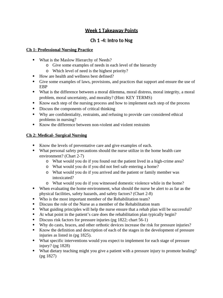 Week 1 Takeaway Points | PDF | Nursing | Physical Therapy