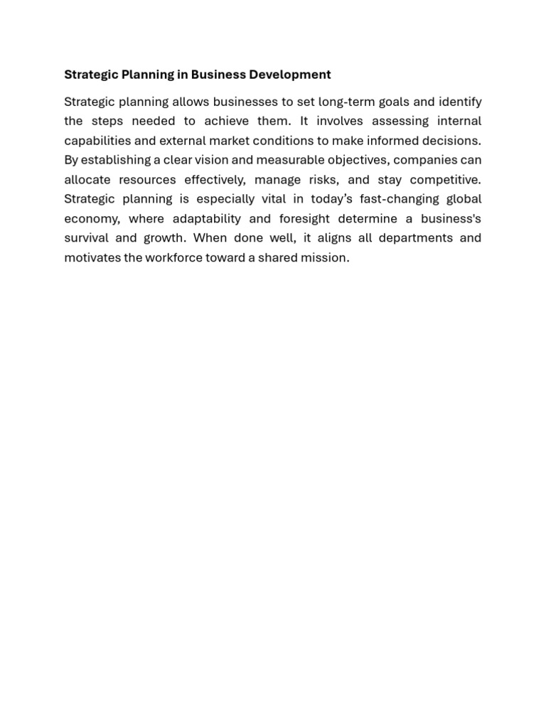 Strategic Planning in Business Development | PDF