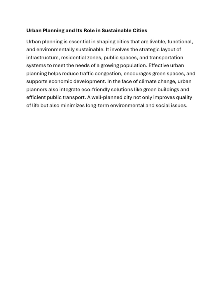 Urban Planning and Its Role in Sustainable Cities | PDF