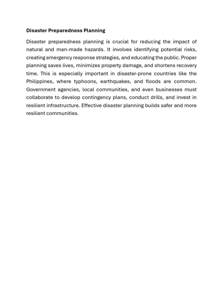 Disaster Preparedness Planning | PDF