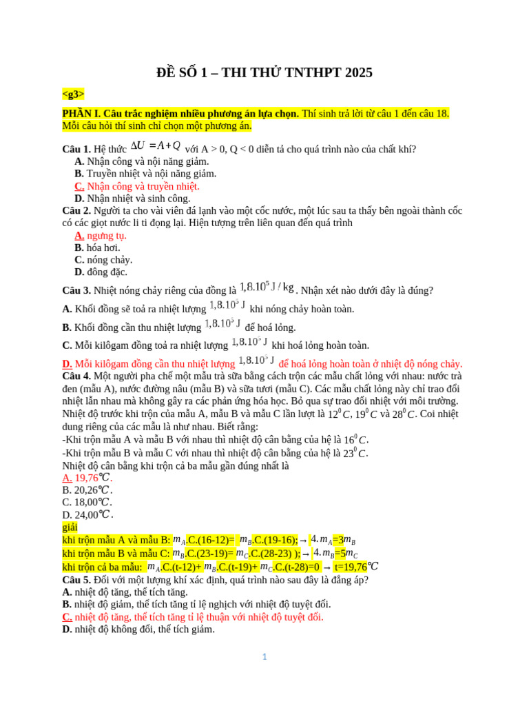 Đề 1- Thithu TNPT 2025 | PDF
