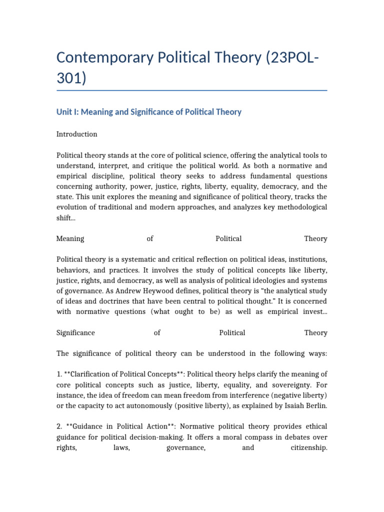 Significance of Political Theory Today | PDF | Political Philosophy ...