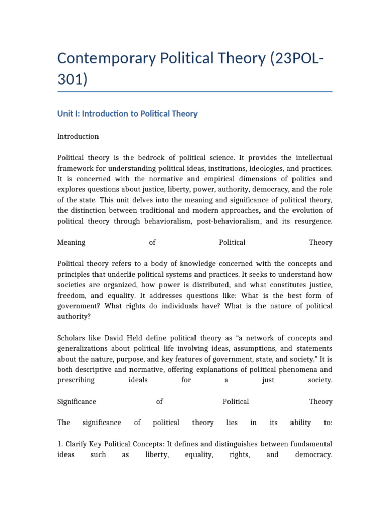 Unit I Introduction To Political Theory | PDF | Political Philosophy ...
