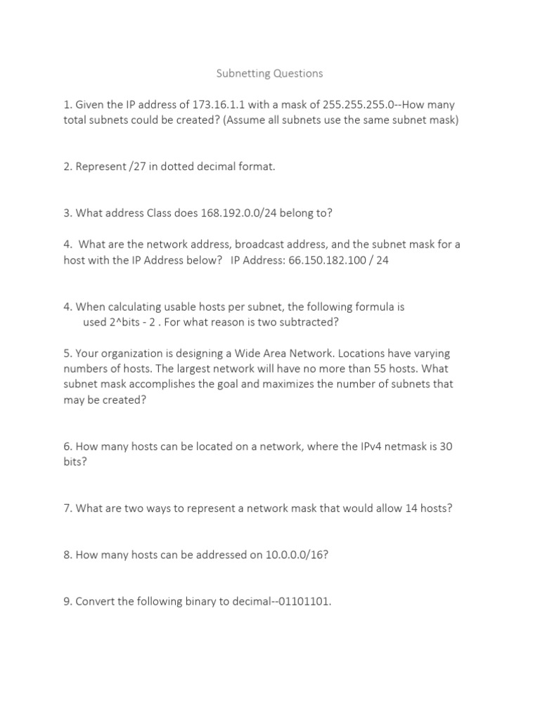 Subnetting Qns | PDF