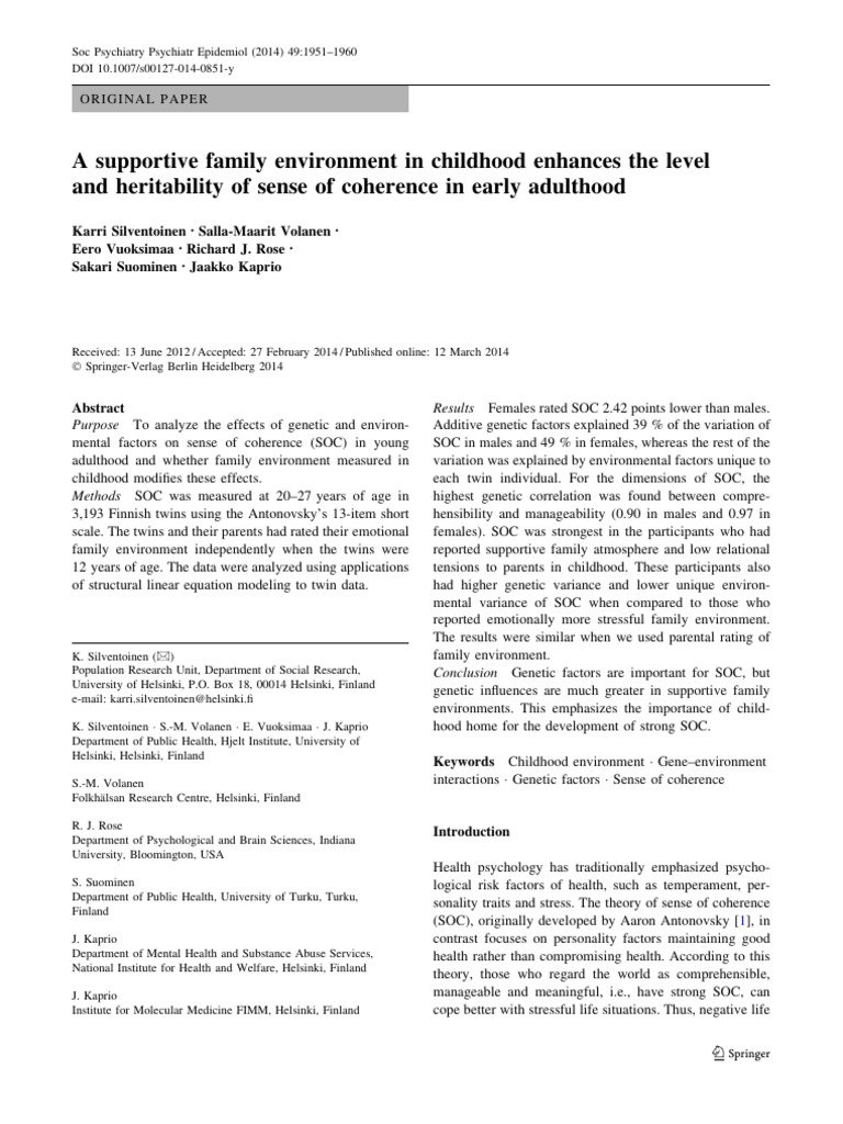 A Supportive Family Environment in Childhood Enhances The Level and ...