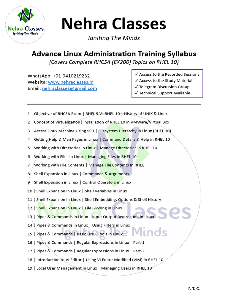 RHCSA 10 Syllabus Nehra Classes | PDF | File System | Unix
