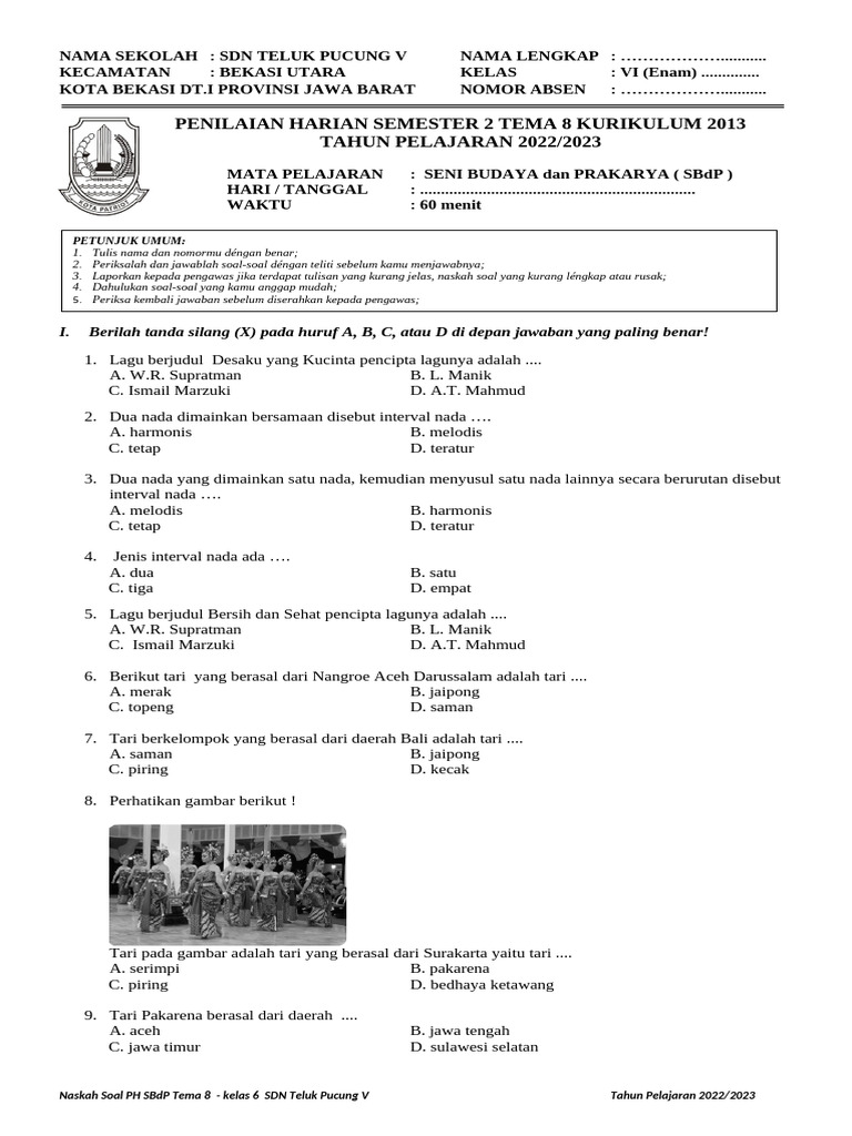 FIX - Soal PH K13 Tema 8 Kelas 6 SBdP | PDF