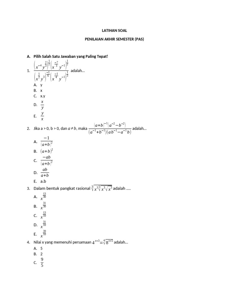Latihan Soal Pas Ganjil Mtk | PDF