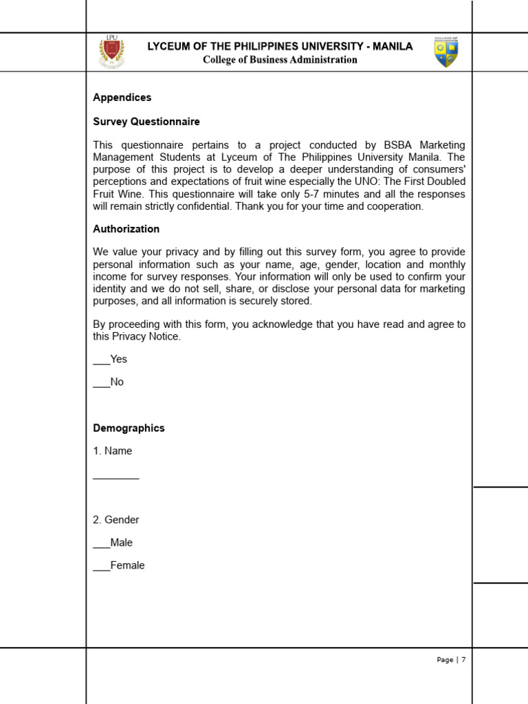 Survey On Gforms Printed | PDF | Wine | Alcohol