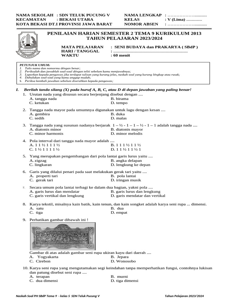 FIX - Soal PH K13 Tema 9 Kelas 5 SBDP | PDF
