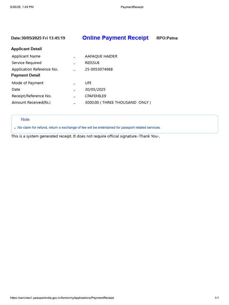 Payment Receipt | PDF
