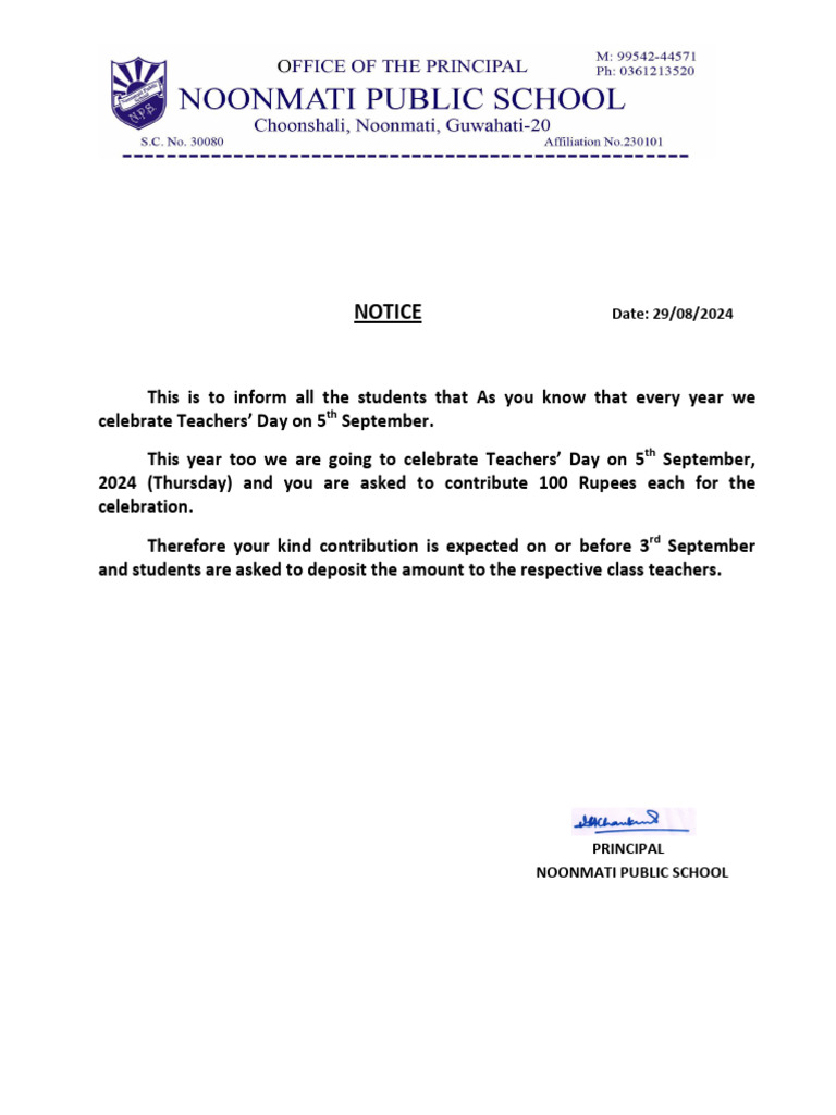 Notice For Teachers' Day Celebration | PDF
