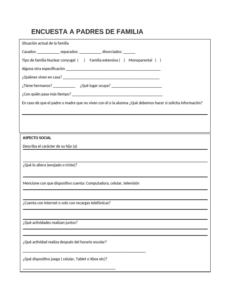 Encuesta A Padres de Familia | PDF