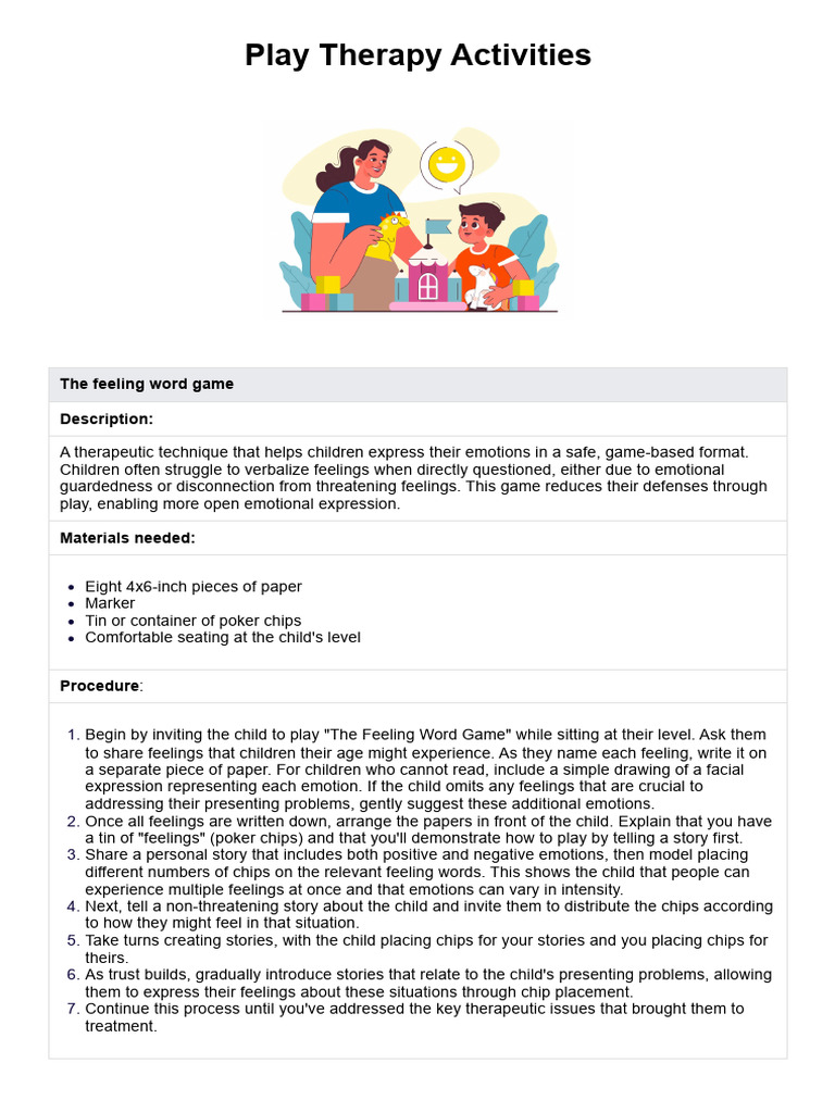 Engaging Play Therapy Activities | PDF | Feeling | Drawing