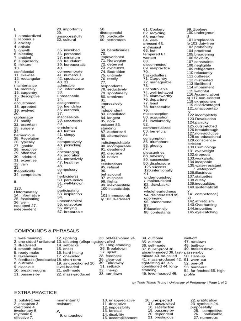 Revision (Word Formation) - Past Papers KEY | PDF