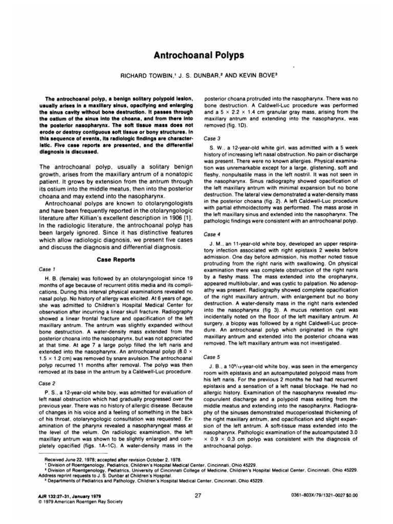 Antrochoanal Polyps: Case Reports and Diagnosis | PDF | Neoplasms ...