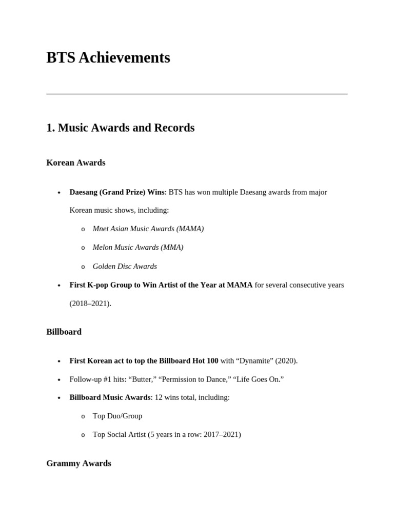BTS Achievements | PDF