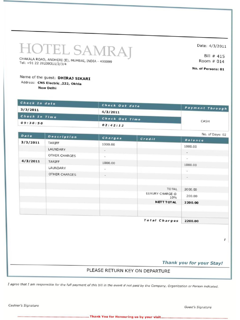 Hotel Receipt | PDF