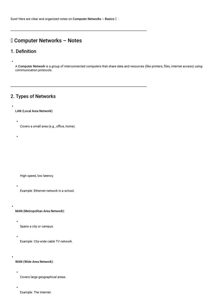 Computer Networks - Notes: 1. Definition | PDF