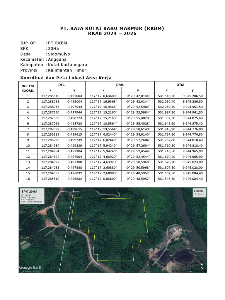 Koordinat Dan Peta Spk 20ha Rkbm | PDF