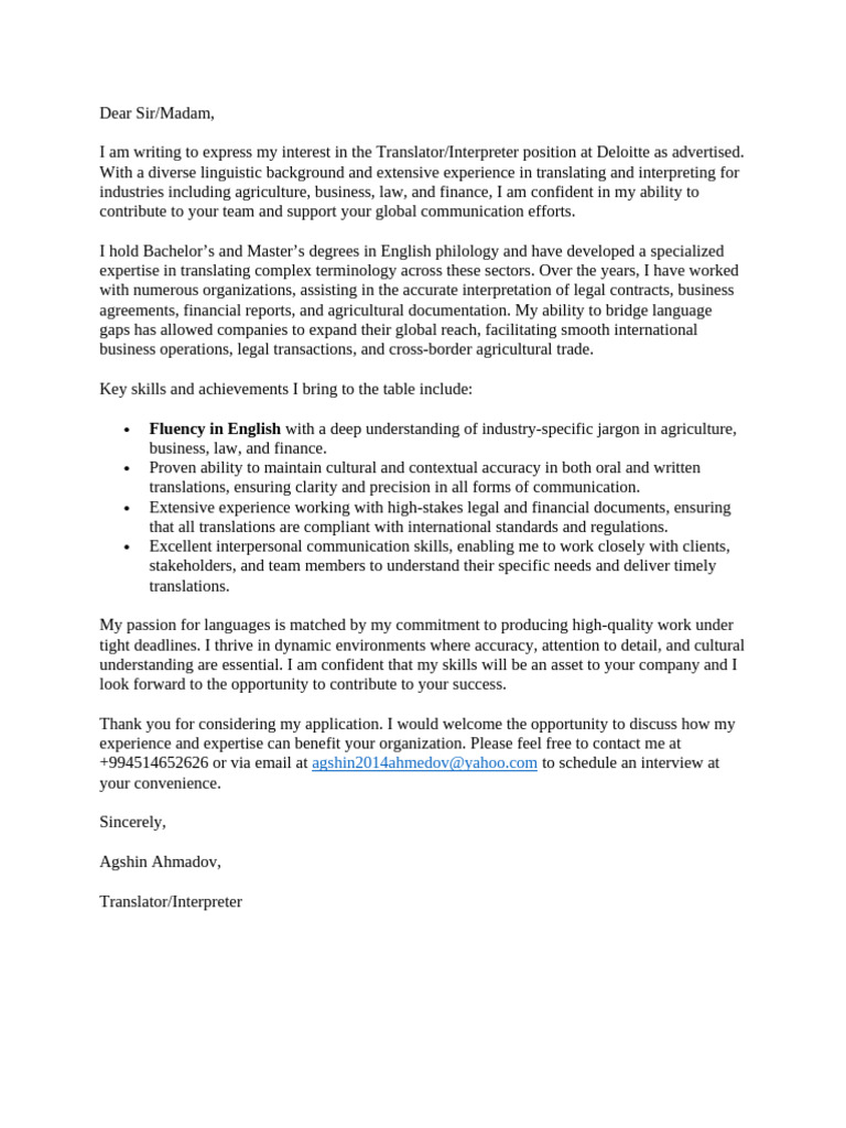 Cover Letter Deloitte | PDF