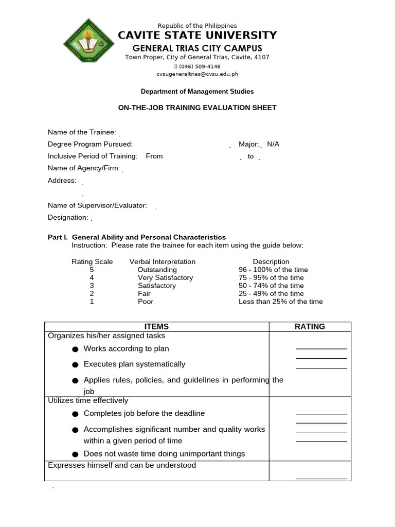 CvSU OJT Performance Evaluation Form Gentri | PDF | Skill | Procedural Knowledge