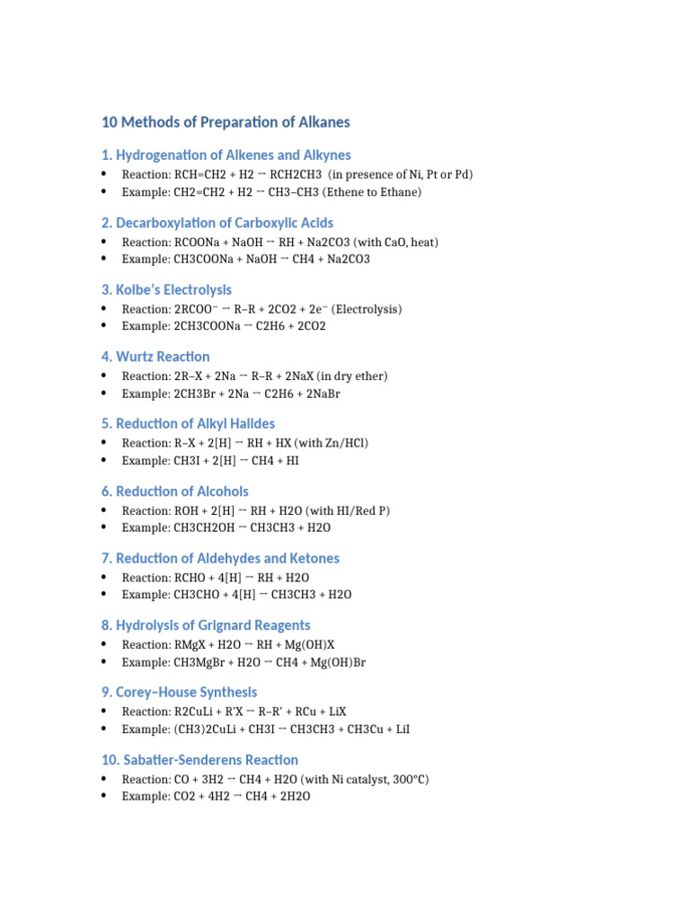 Preparation of Alkanes | PDF