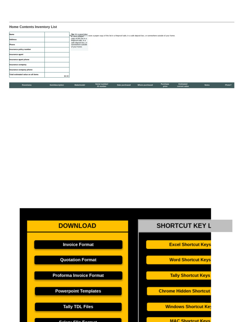 Home Inventory Checklist Template | PDF | Software | Computing