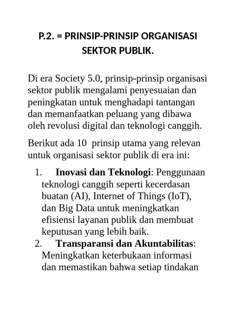 P. 2. Prinsip-Prinsip Organisasi Sektor Publik.32.Smtr - Vii.ta. 2024. | PDF