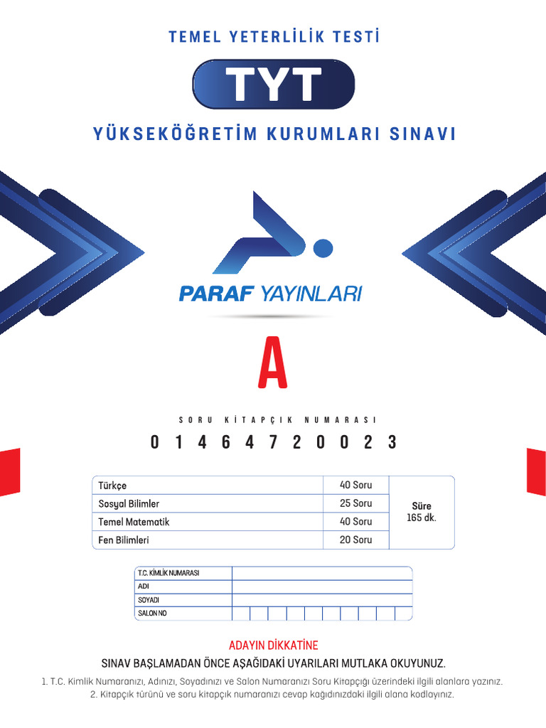Bahcesehir Paraf Tyt Deneme Sinavi Aaa | PDF