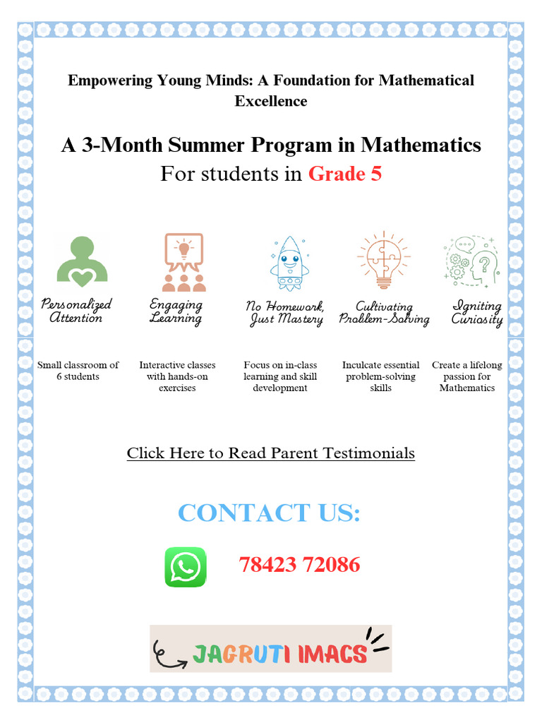 Summer Program - Mathematics Grade 5 | PDF | Learning | Behavior Modification