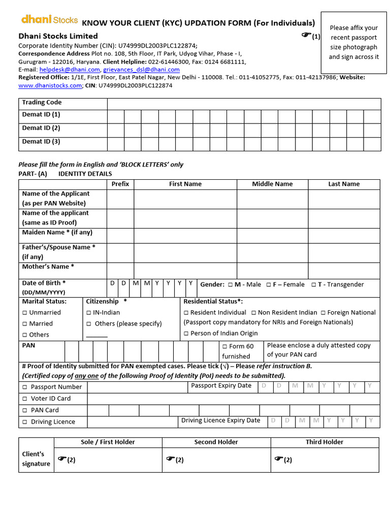KYC Updation Form Individuals - 1699511999 | PDF | Identity Document | Driver's License
