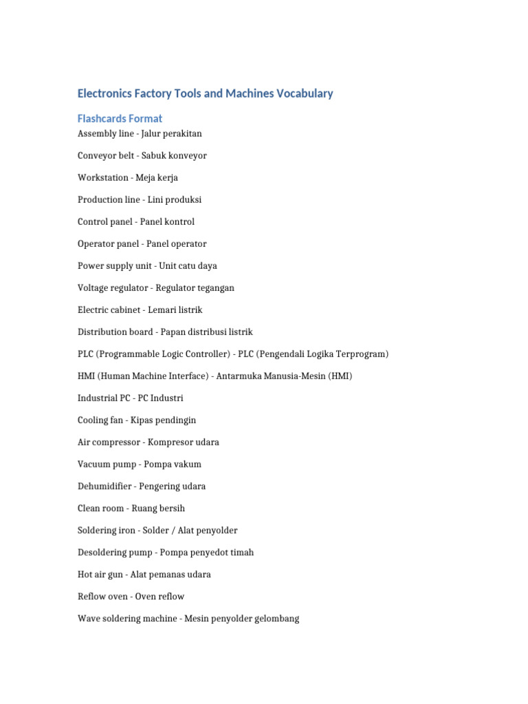 Electronics Factory Vocabulary | PDF | Printed Circuit Board ...