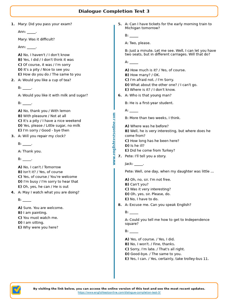 1773 Dialogue Completion Test 3 | PDF