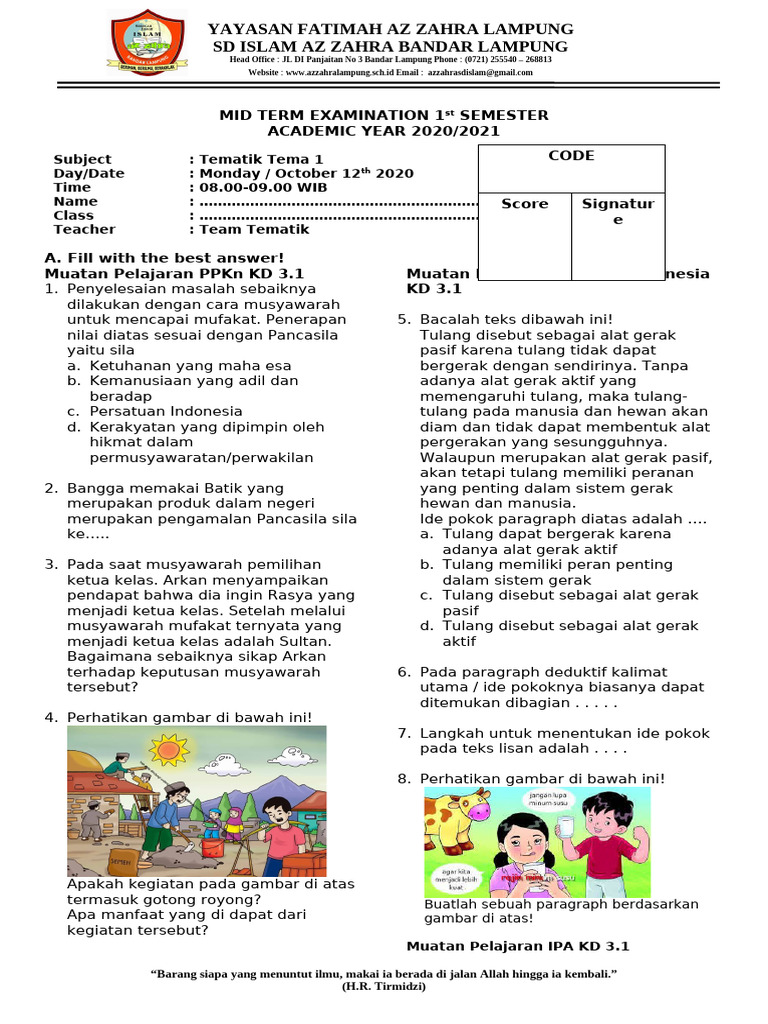 Soal Pts Tema 1 Kelas 5 Kumpul 2 Kolom | PDF