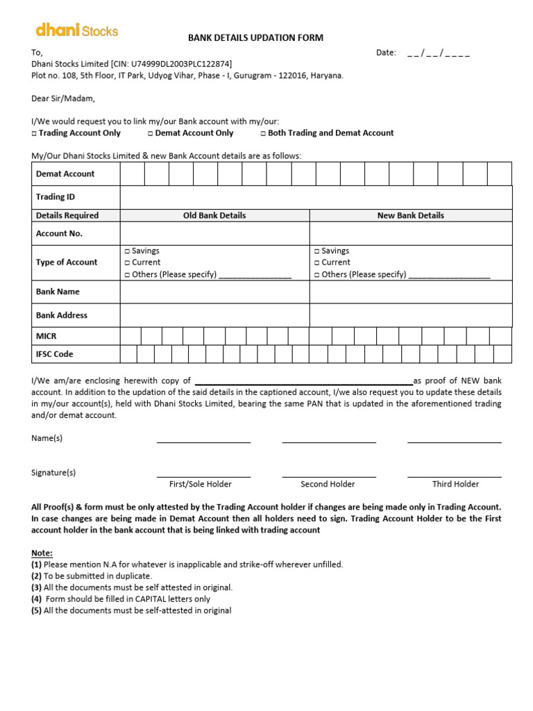 Bank Details Updation Form Securities 1598594684 | PDF | Cheque