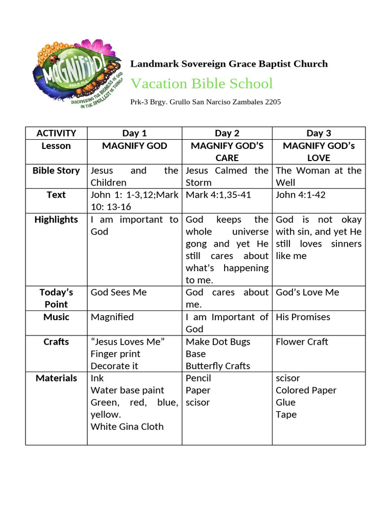 VBS Lessons for Kids: God's Love & Care | PDF