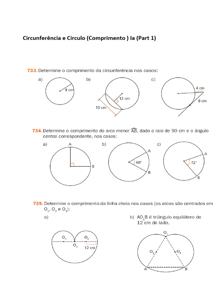 Circunferência e Círculo (Comprimento ) Ia (Part 1) | PDF