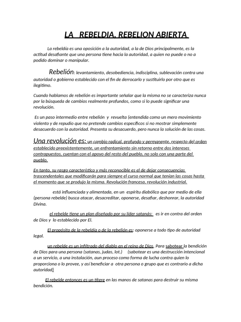 Rebeldía y Sedición: Desafíos a la Autoridad | PDF | Satán | Rebeliones