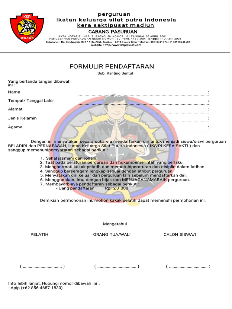 Formulir Pendaftaran IKS - Pi KERA SAKTI-1 | PDF