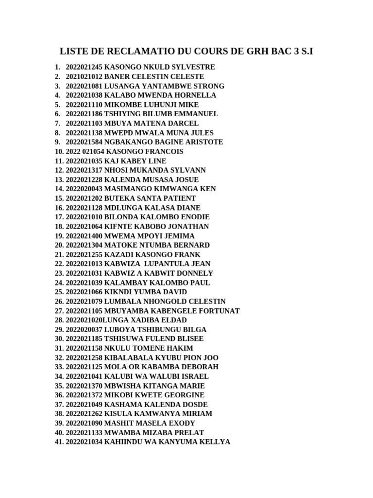 Liste de Reclamation Du Cours de GRH Bac 3 S.I | PDF | Chess Theory | Chess Openings
