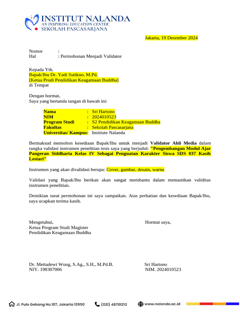 Form Surat Validator Ahli | PDF