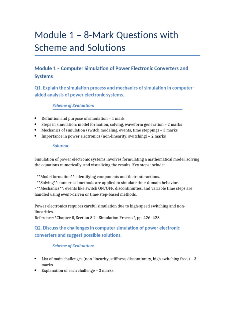 Module1 8 Mark Questions Solutions | PDF | Simulation | Power Electronics