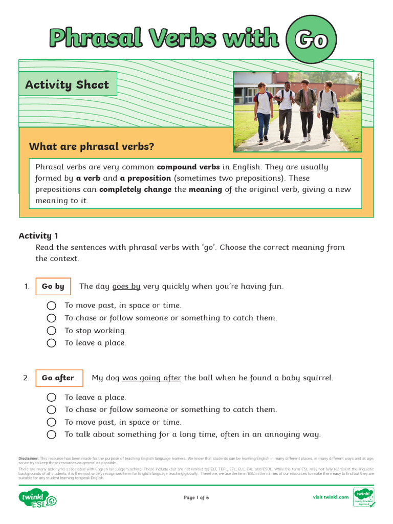 Phrasal Verbs With Go Activity Sheet Teens b1 b2 Ver 3 | PDF | English ...