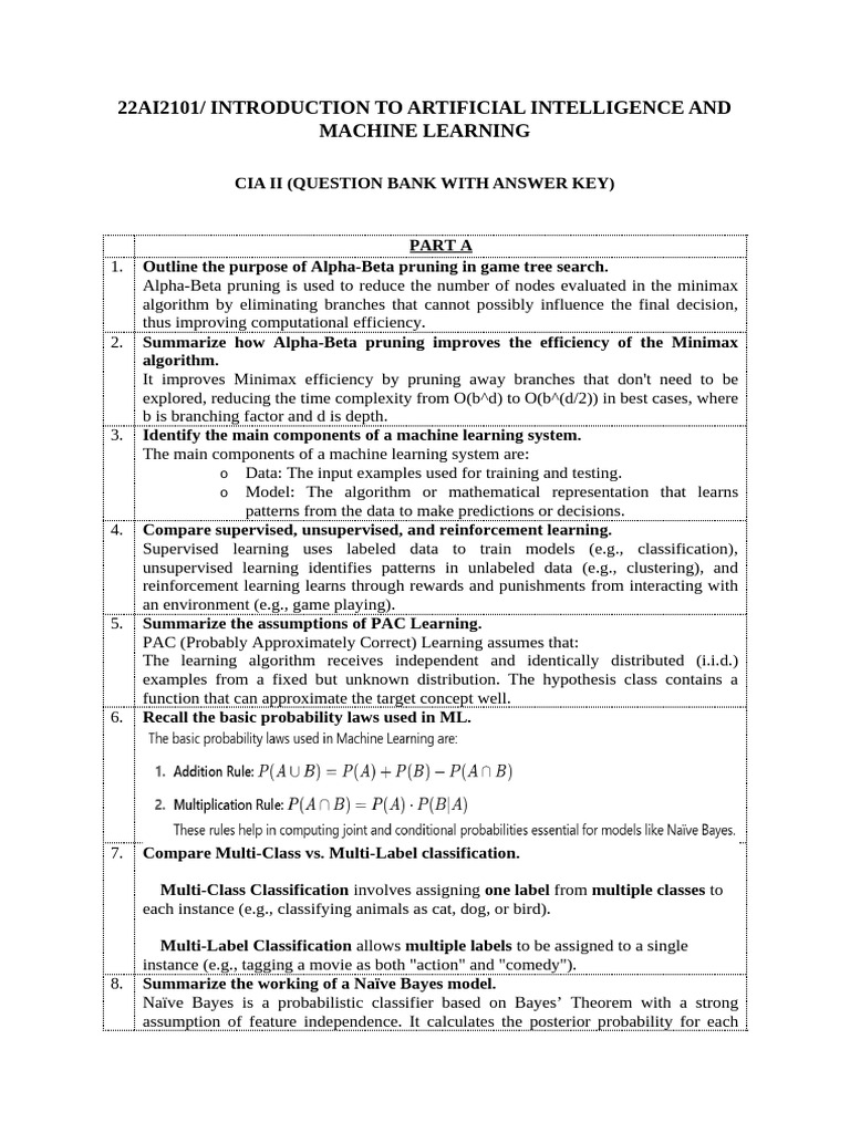 22AI2101 CIA II QB With Answer Key | PDF | Machine Learning | Regression Analysis