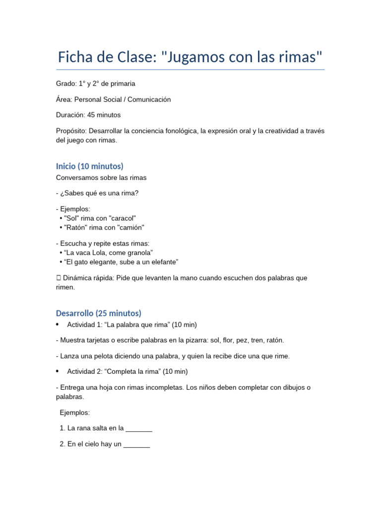 Ficha Jugamos Con Las Rimas | PDF