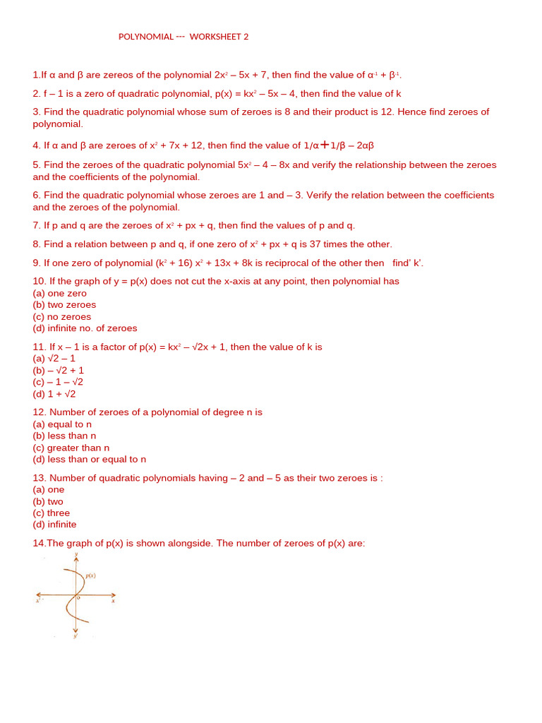 Polynomial Worksheet 2 | PDF